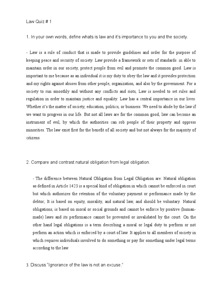 Law Quiz | PDF | Law Of Obligations | Common Law