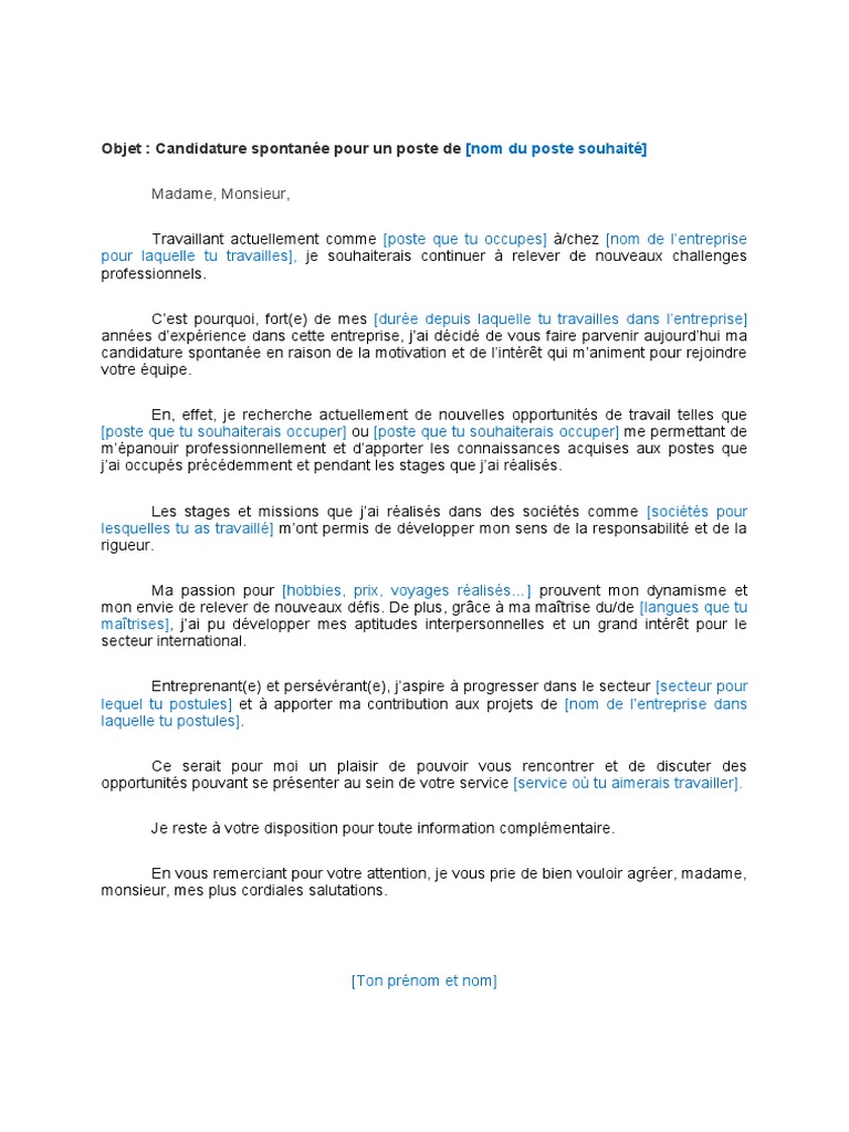 4 Exemple Lettre de Motivation Candidature Spontanee | PDF | Motivation | Motivant