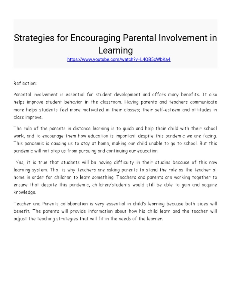 Strategies For Encouraging Parental Involvement in Learning | PDF