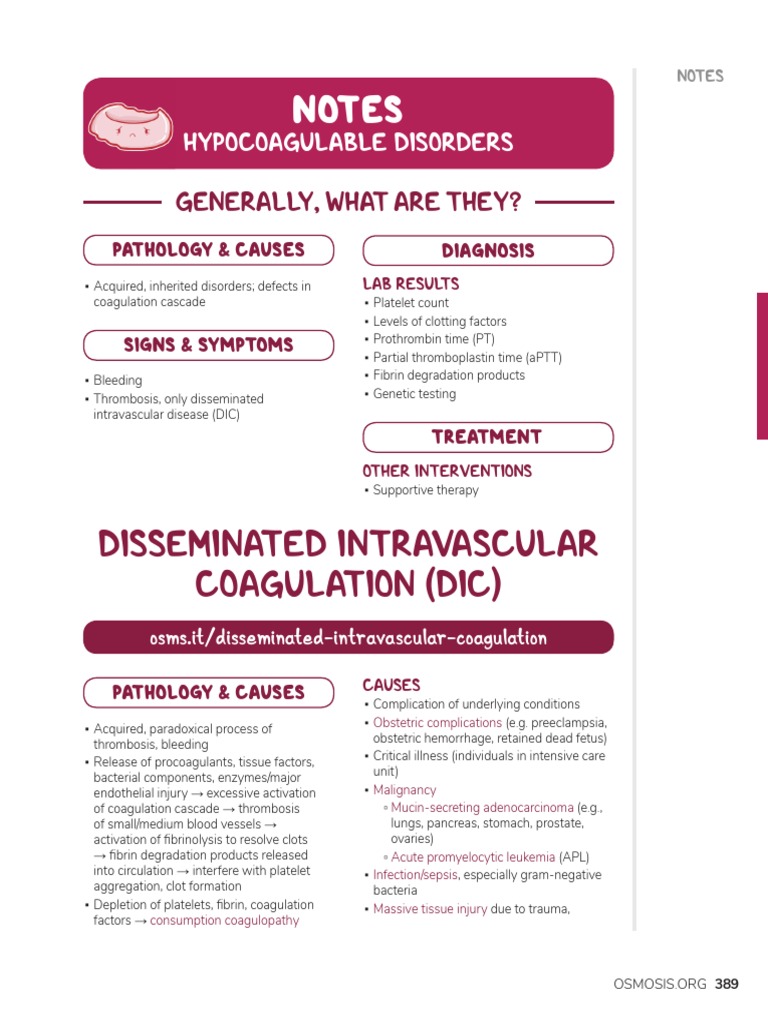 Notes: Disseminated Intravascular Coagulation (Dic) | PDF | Coagulation ...