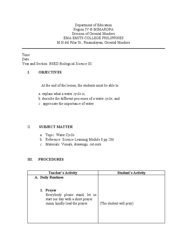 4 Water Cycle Detailed Lesson Plan | PDF | Water Vapor | Rain