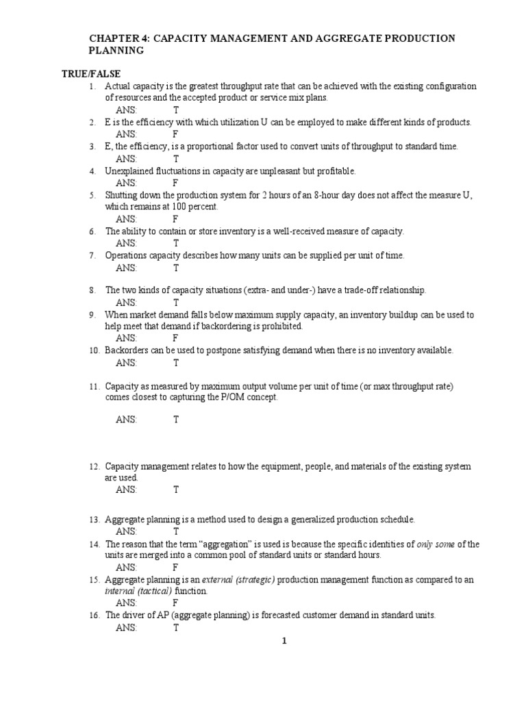 Chapter 4: Capacity Management and Aggregate Production Planning | PDF ...