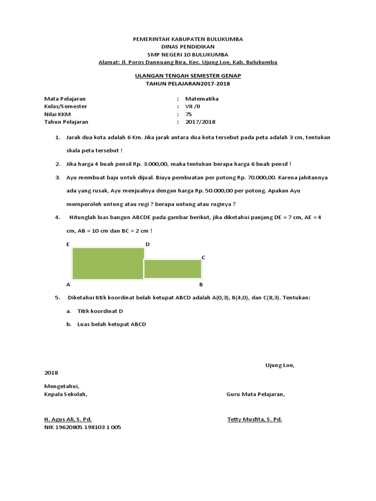 Soal Uts MTK Sem 2 | PDF | Griya & Taman