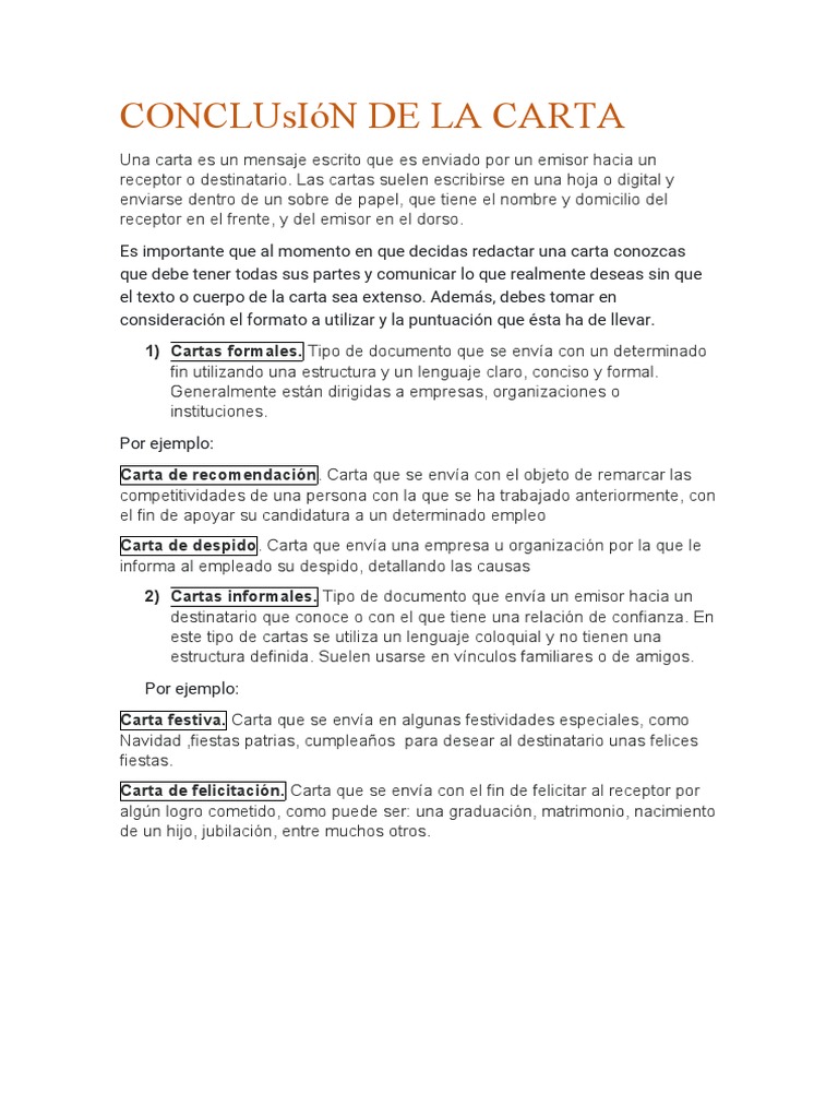 Conclusión y partes de una carta | PDF