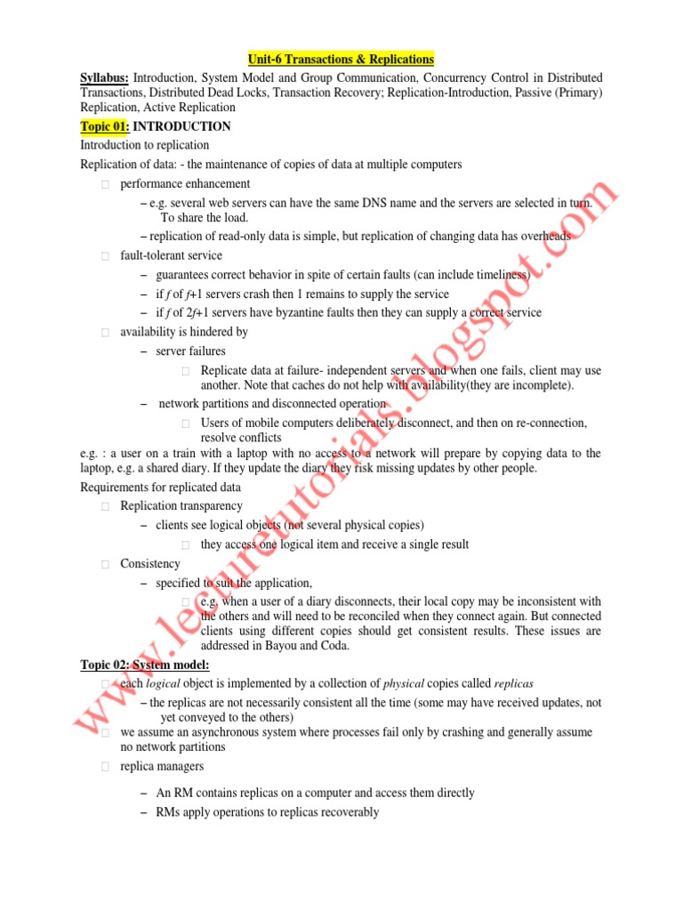 Unit-6 Transactions & Replications Syllabus: Introduction, System Model ...