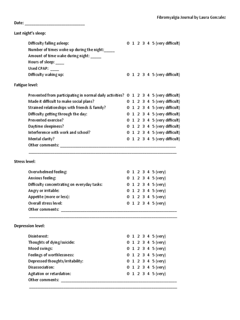 Fibromyalgia Symptom Tracking Journal | PDF | Fibromyalgia | Sleep