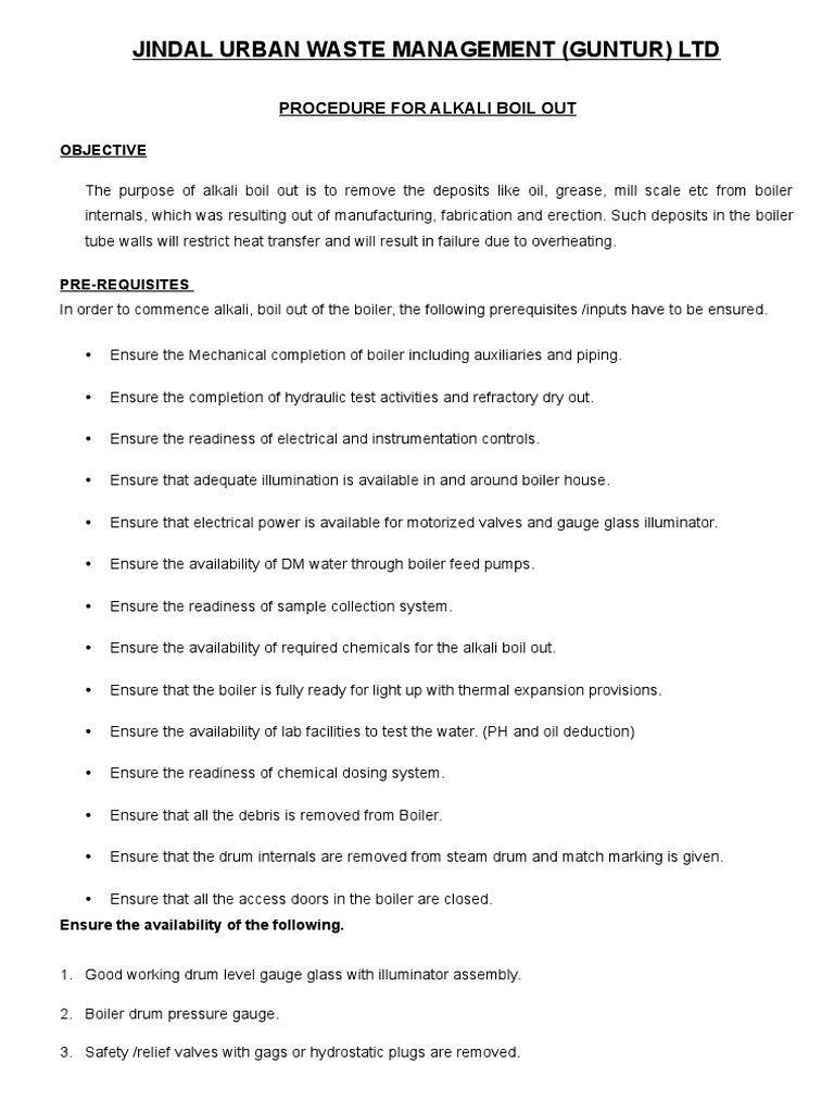 Alkali Boil Out - Procedure | PDF | Boiler | Steam