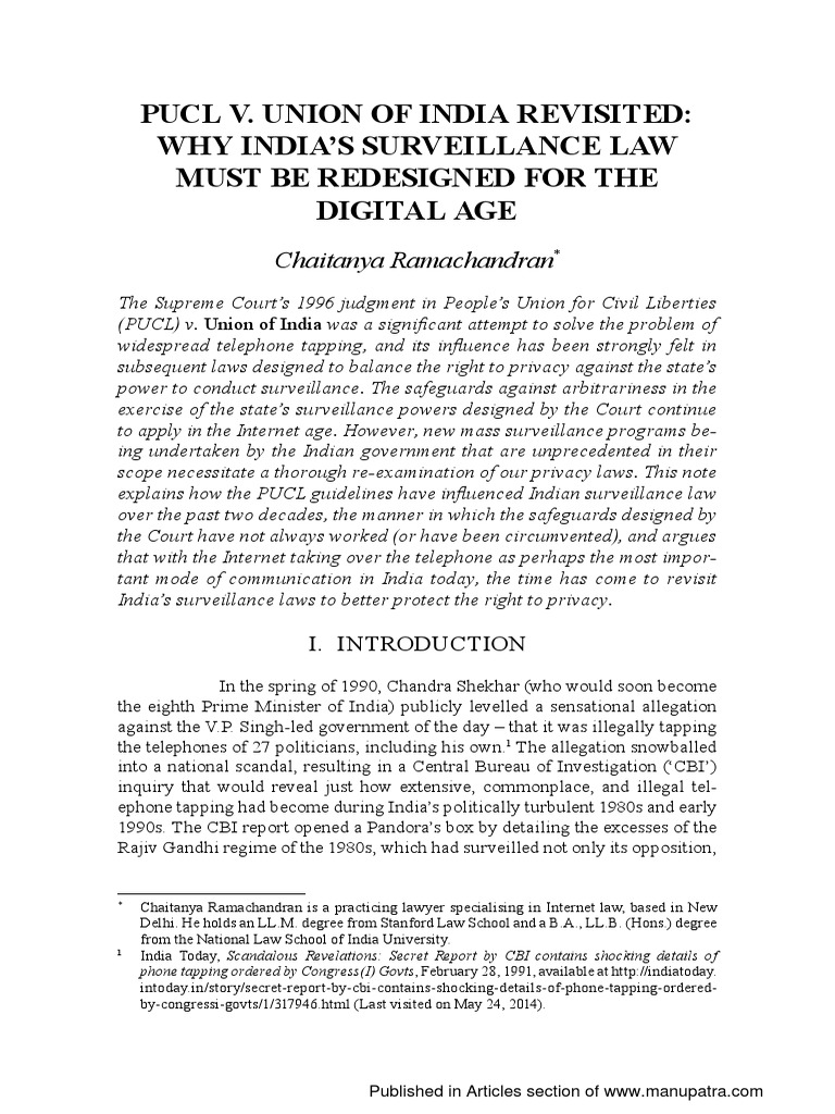 PUCL V. UNION OF INDIA REVISITED: WHY INDIA'S SURVEILLANCE LAW MUST ...