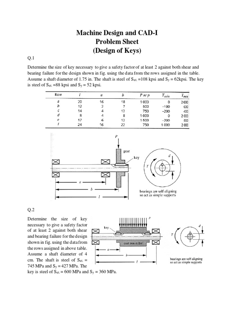 Problem Sheet - Design of Keys | PDF | Strength Of Materials | Yield ...