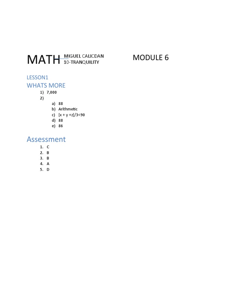 Math 10 Module 6: Arithmetic Progression | PDF