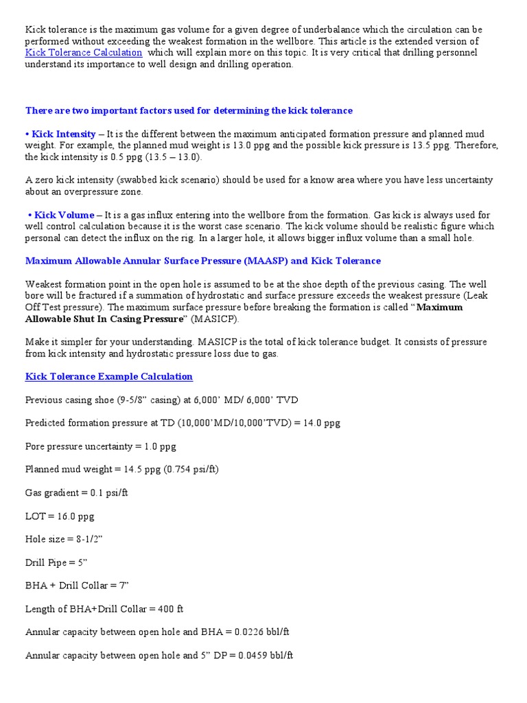 Kick Tolerance Calculation | PDF | Chemical Engineering | Gases