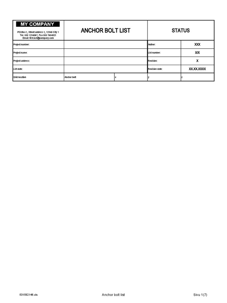 Anchor Bolt List: Status | PDF | Microsoft Excel | Computer Science