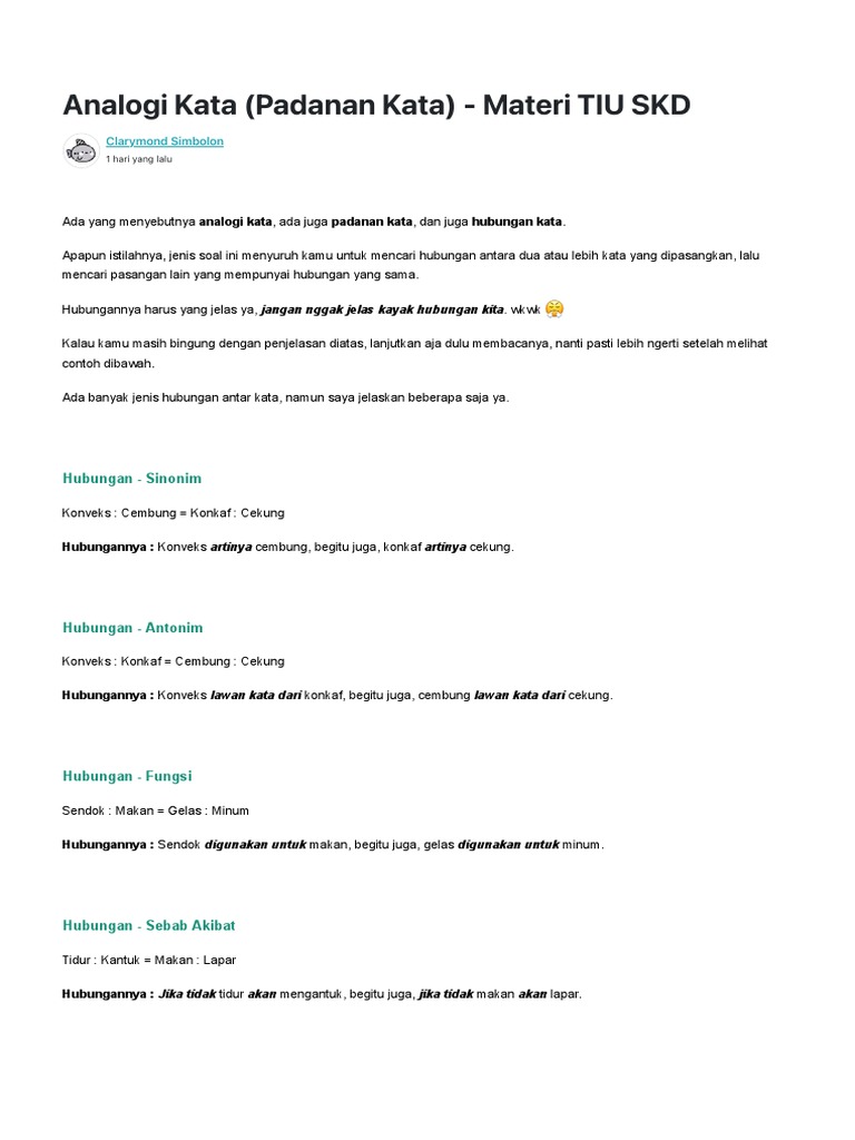 Analogi Kata (Padanan Kata) - Materi TIU SKD - Belajarbro | PDF