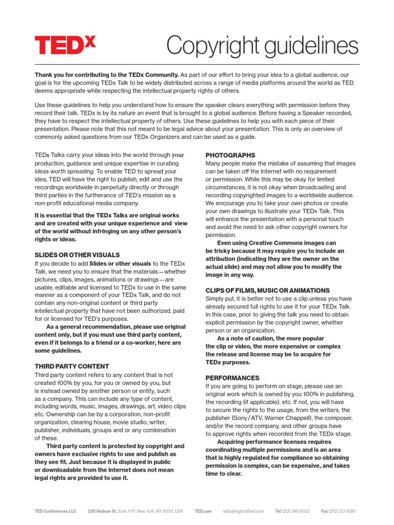 TEDx Copyright Guidelines Final | PDF | Fair Use | Copyright Infringement