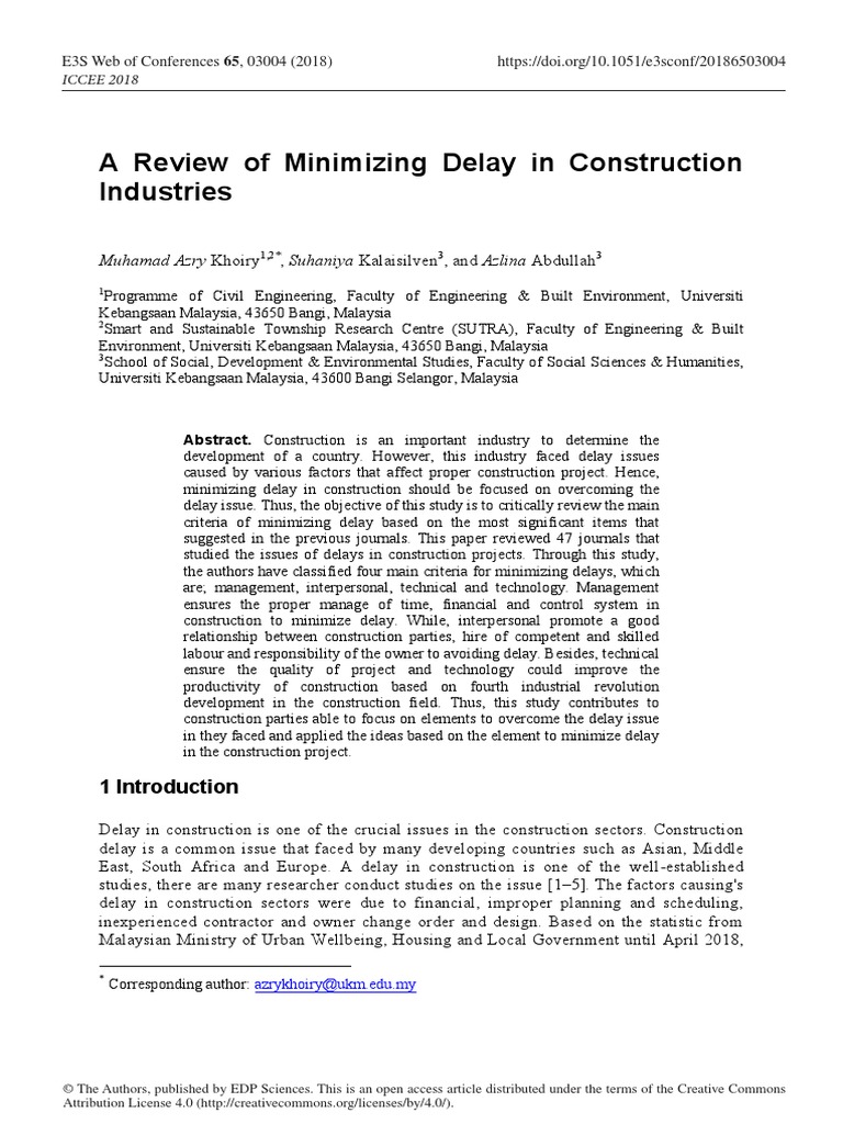 A Review of Minimizing Delay in Construction Indus | PDF | Building ...