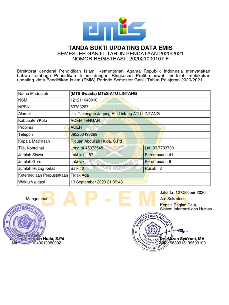 Mtssatulintang Bap Emis Print Mts Atl | PDF