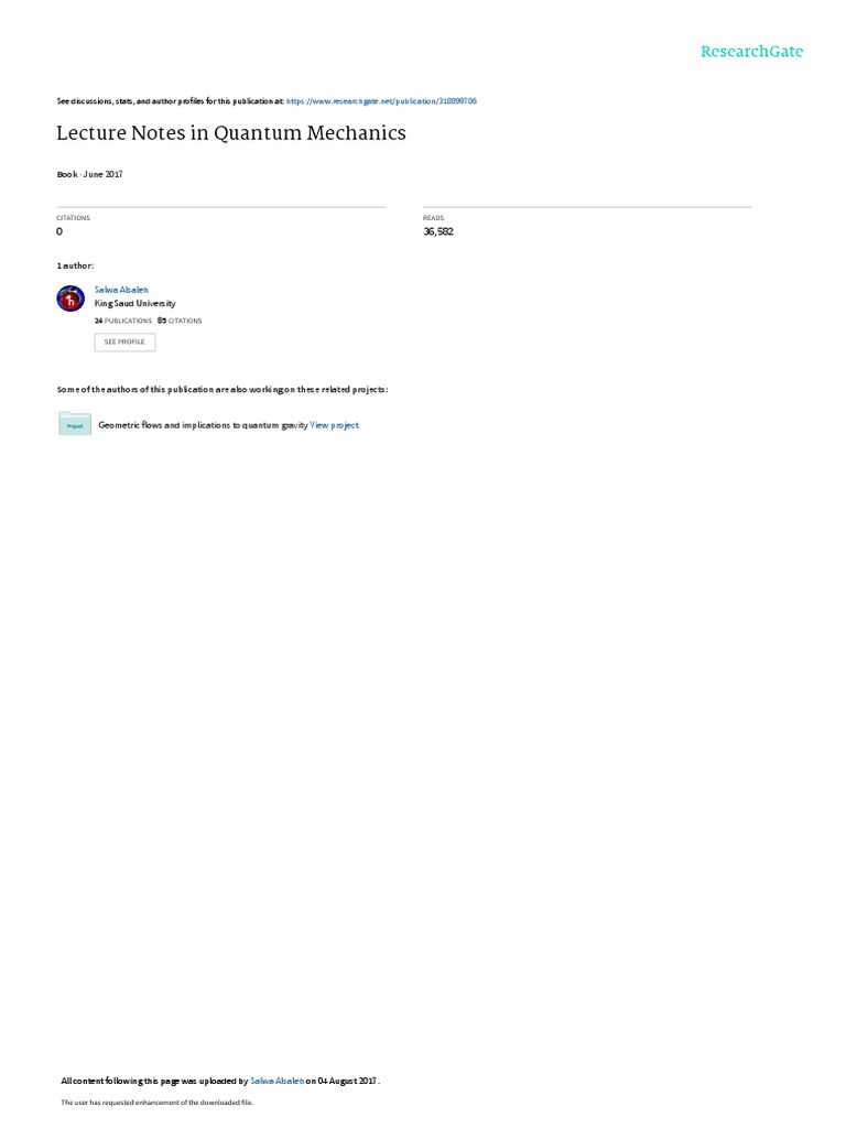 Quantum Mechanics Lecture Notes | PDF | Operator (Mathematics) | Linear ...