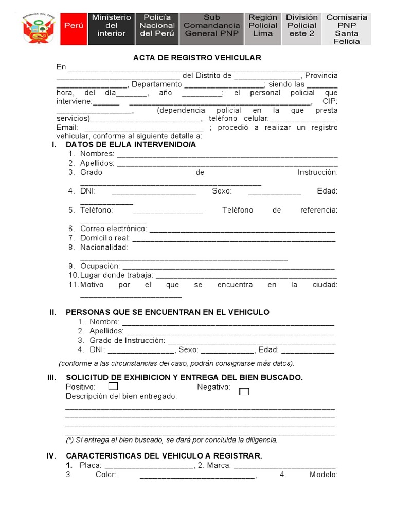 Acta de Registro Vehicular NCPP | PDF | Business