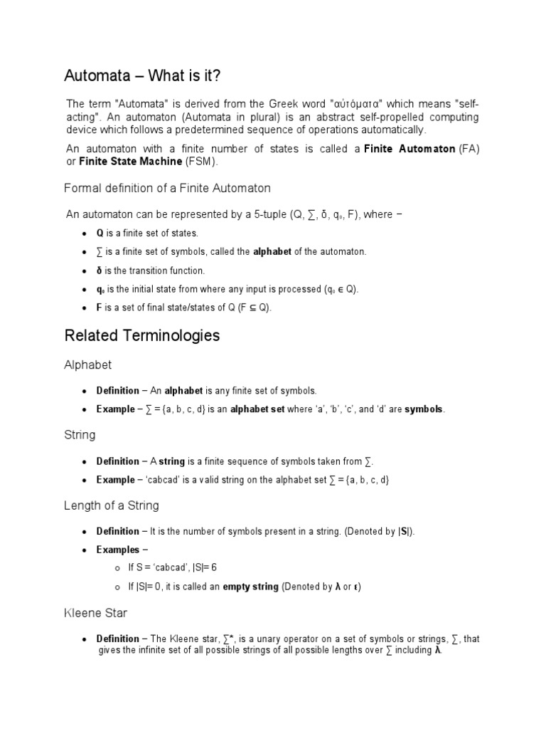 Automata Theory Handout | PDF | Formalism (Deductive) | Syntax (Logic)