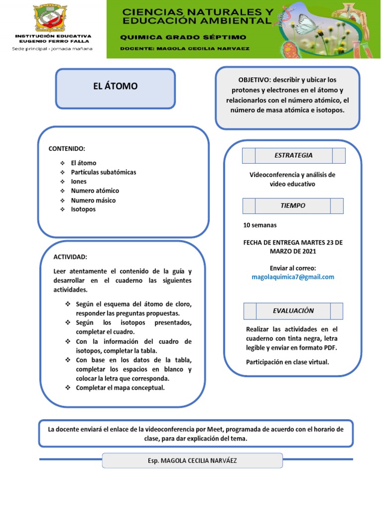 Guia Quimica Grado Septimo 2021 P1 Pdf átomos Protón