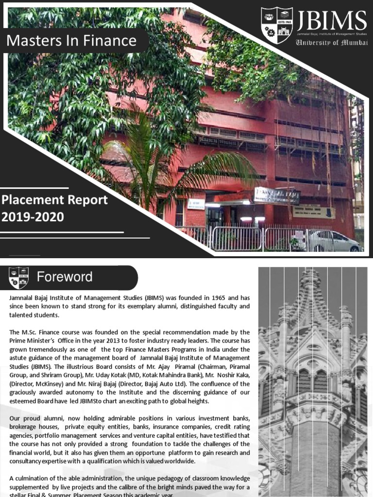 JBIMS M.SC - Finance Placement Report 2019 20 | PDF | Financial Services | Service Industries