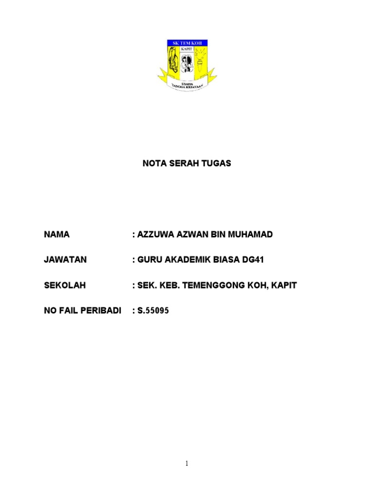 Nota Serah Tugas Pokwa | PDF