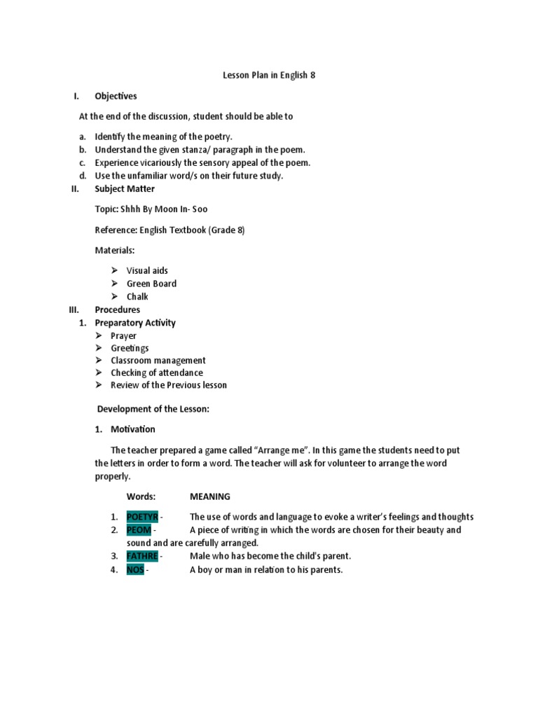 Lesson Plan | PDF | Poetry | Lesson Plan