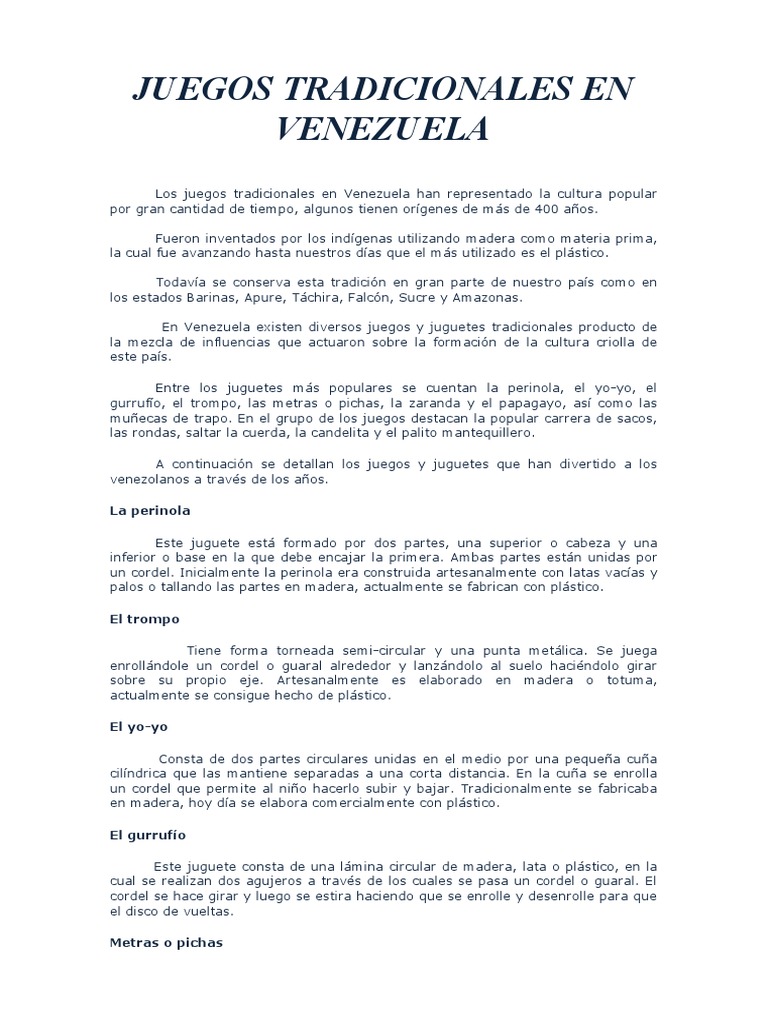 Juegos Tradicionales en Venezuela | PDF | Juguetes | Venezuela