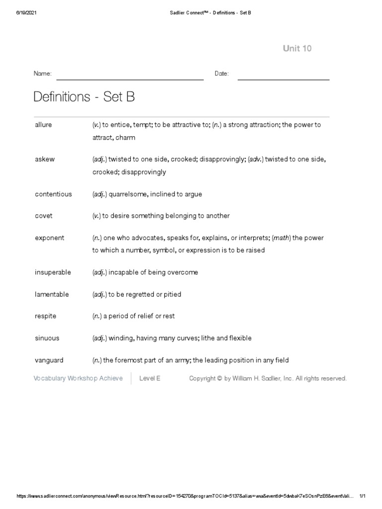 10-Sadlier Connect™ - Definitions - Set B | PDF