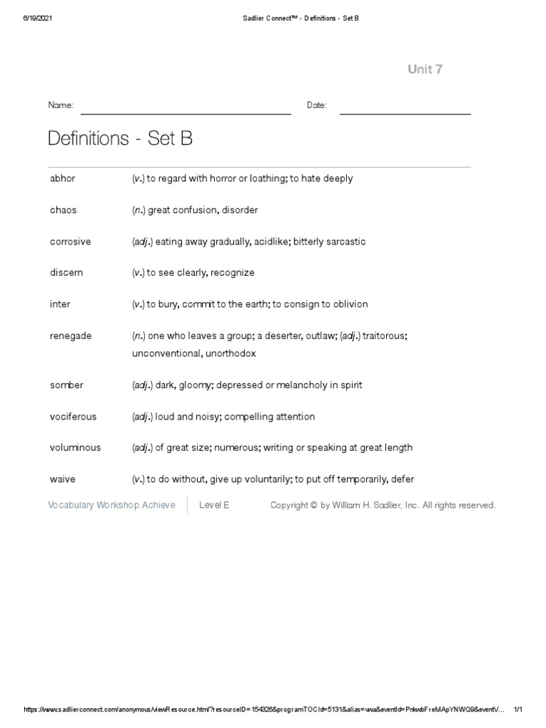 7-Sadlier Connect™ - Definitions - Set B | PDF