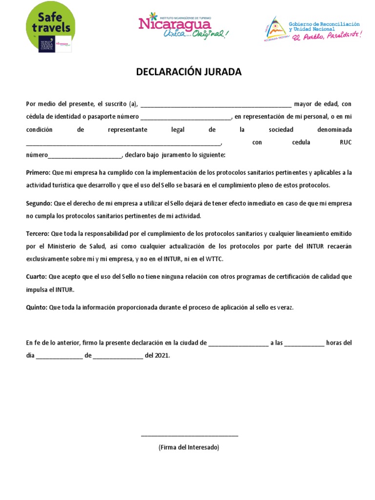 DECLARACIÓN JURADA Nicaragua | PDF