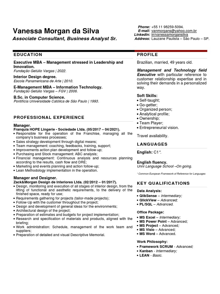 Vanessa Morgan Da Silva - CV - EN | PDF | Disaster Recovery | Databases