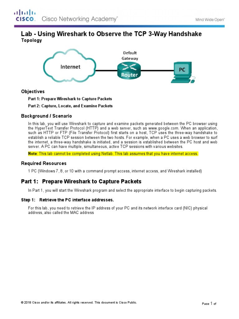 9.2.1.6 Lab - Using Wireshark To Observe The TCP 3-Way Handshake ...