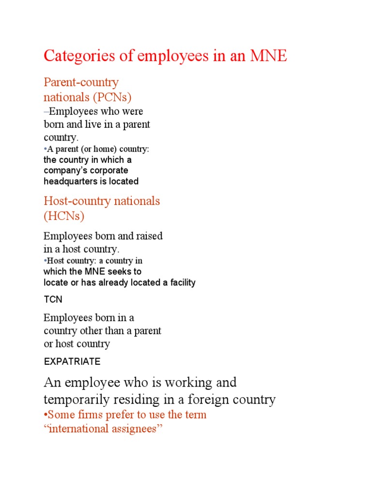 Employee Categories in Multinational Enterprises | PDF | Business