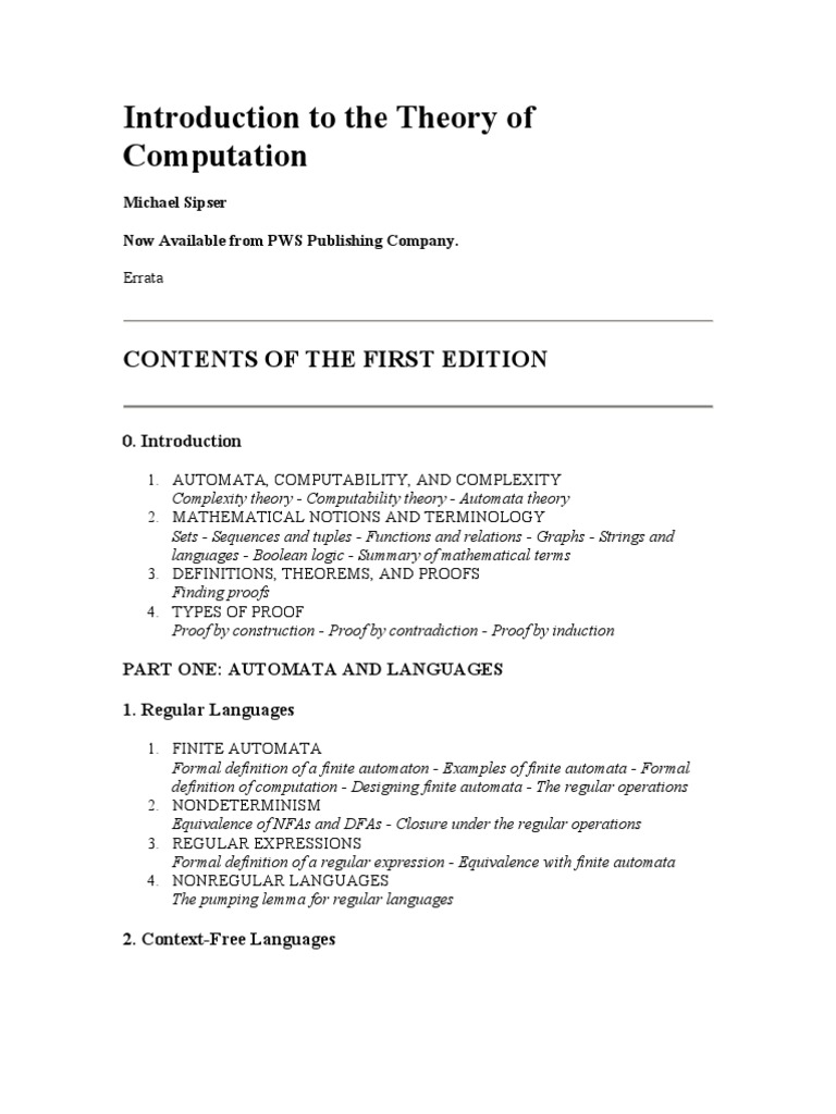 Introduction To The Theory of Computation | PDF | Computational ...