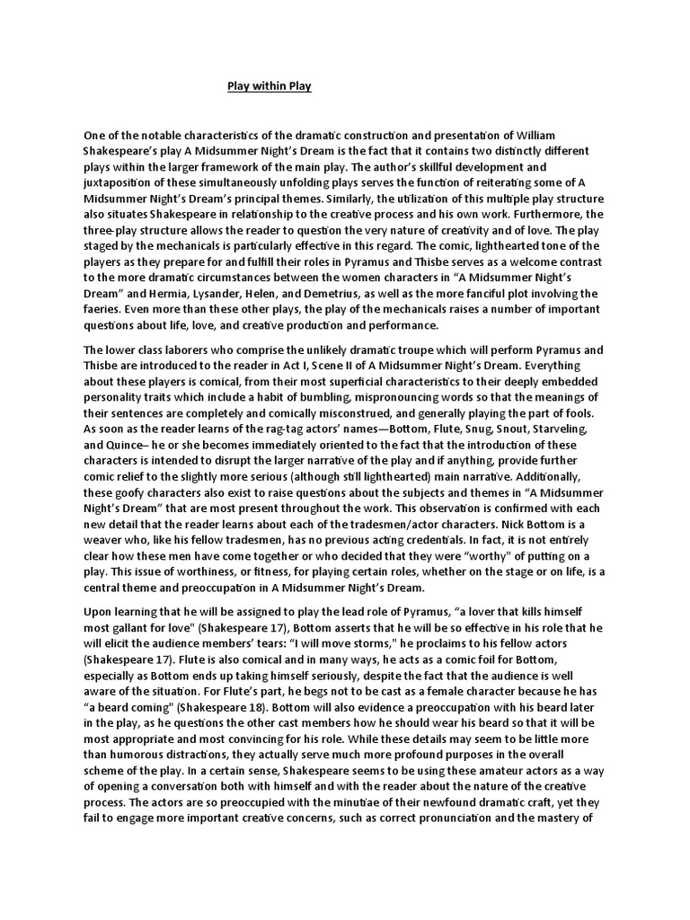 Play Within a Play in Midsummer Night's Dream | PDF | A Midsummer Night ...