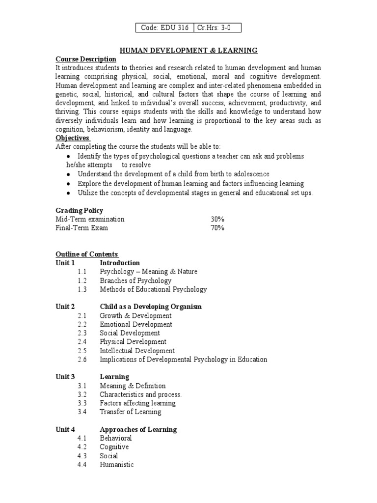Human Development & Learning EDU 316 | PDF | Developmental Psychology ...
