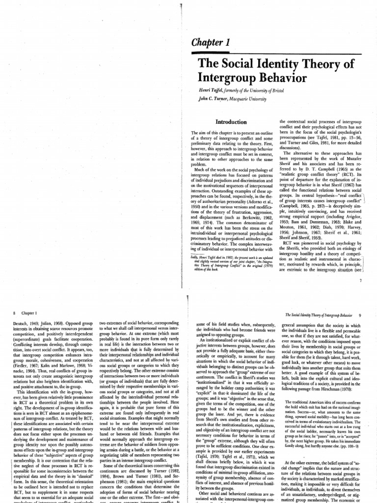 Tajfel & Turner Psych of Intergroup Relations CH1 Social Identity ...