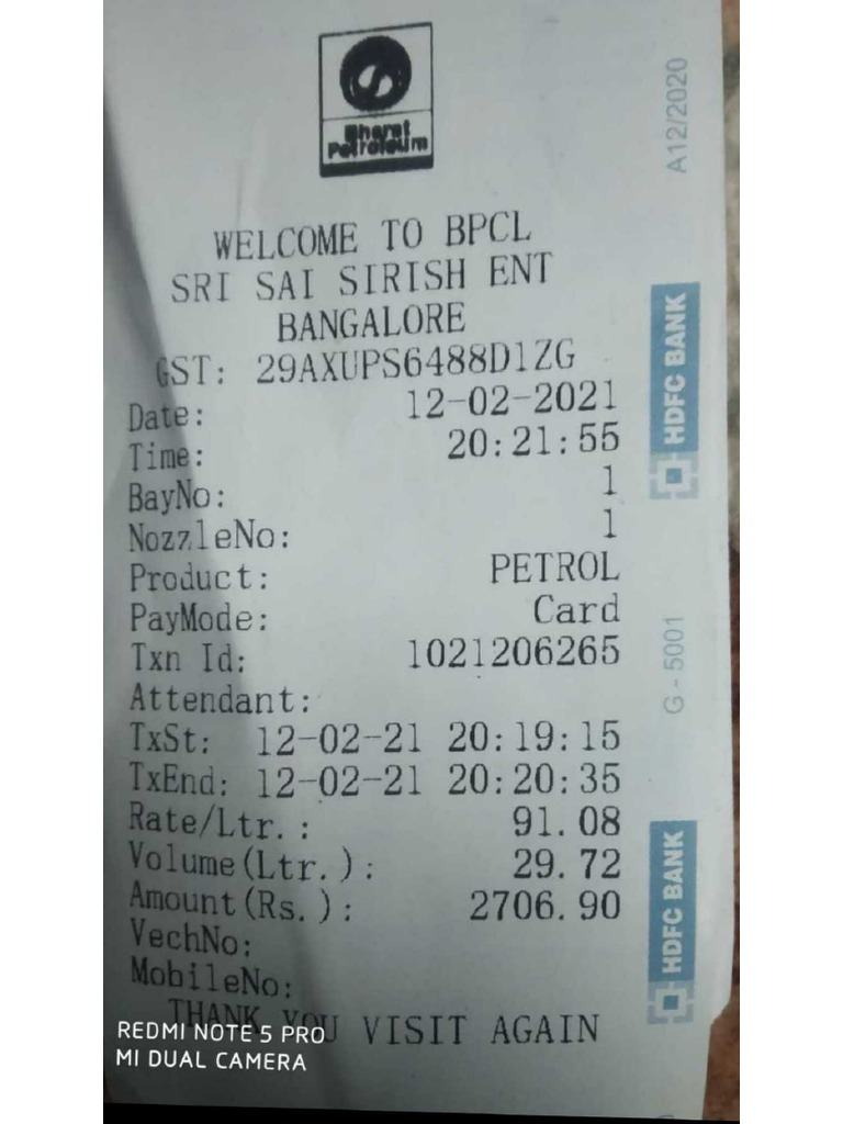Petrol Bill Feb2021 | PDF