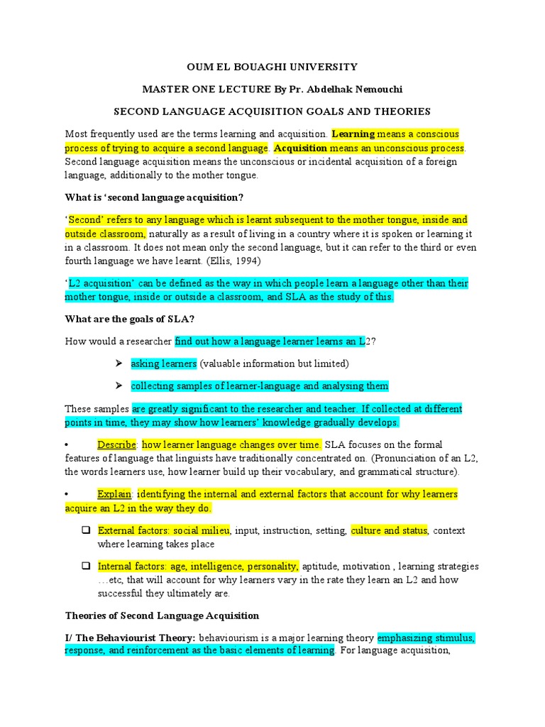 SLA Goals and Theories | PDF | Second Language Acquisition | Second Language