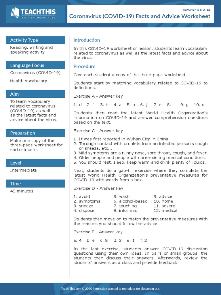 Worksheet coronavirus-COVID-19-facts-and-advice | PDF | Infection ...
