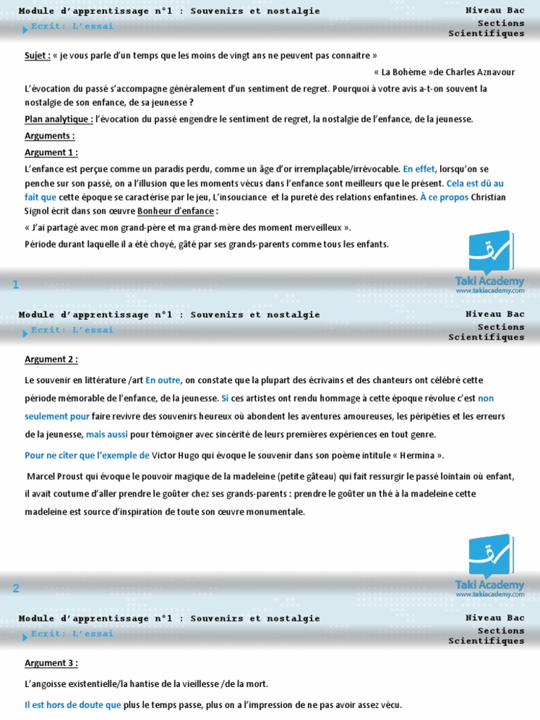 Fiche Dessai Sujet Developpe | PDF | Nostalgie (sentiment) | Bonheur