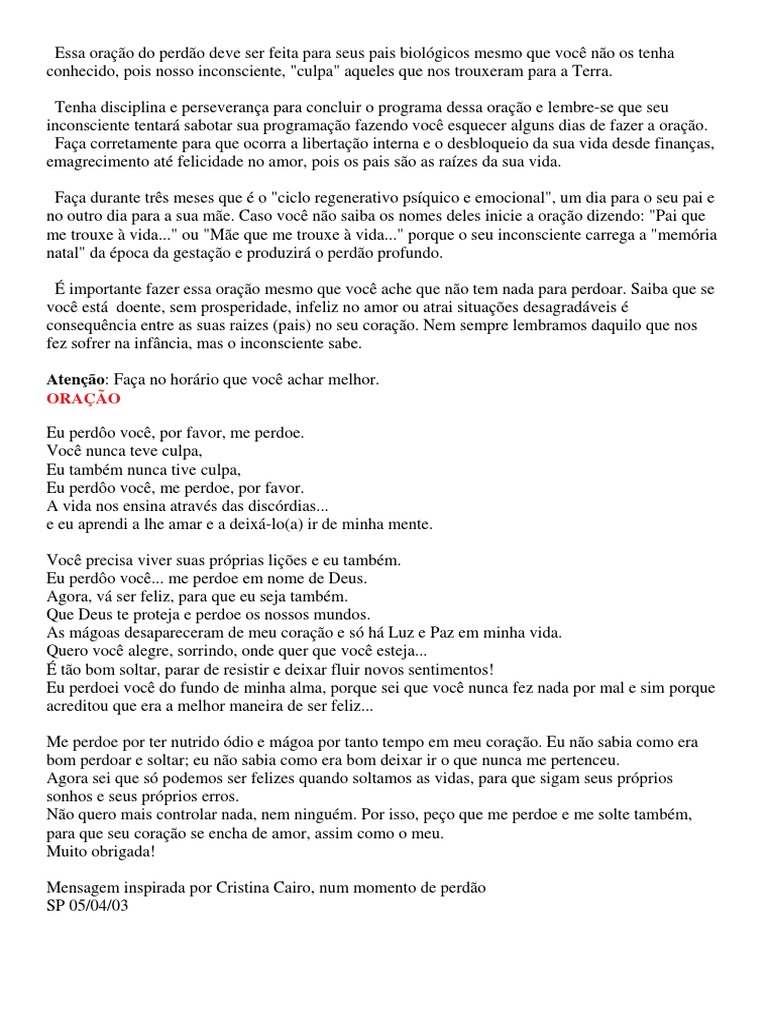 Oração Do Perdao Pdf Amor Mente Inconsciente