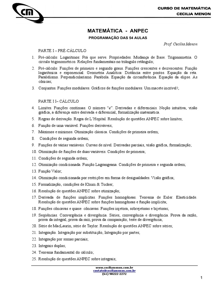Apostila Matemática Anpec - 2019 | PDF | Espaço vetorial | Sistema de ...