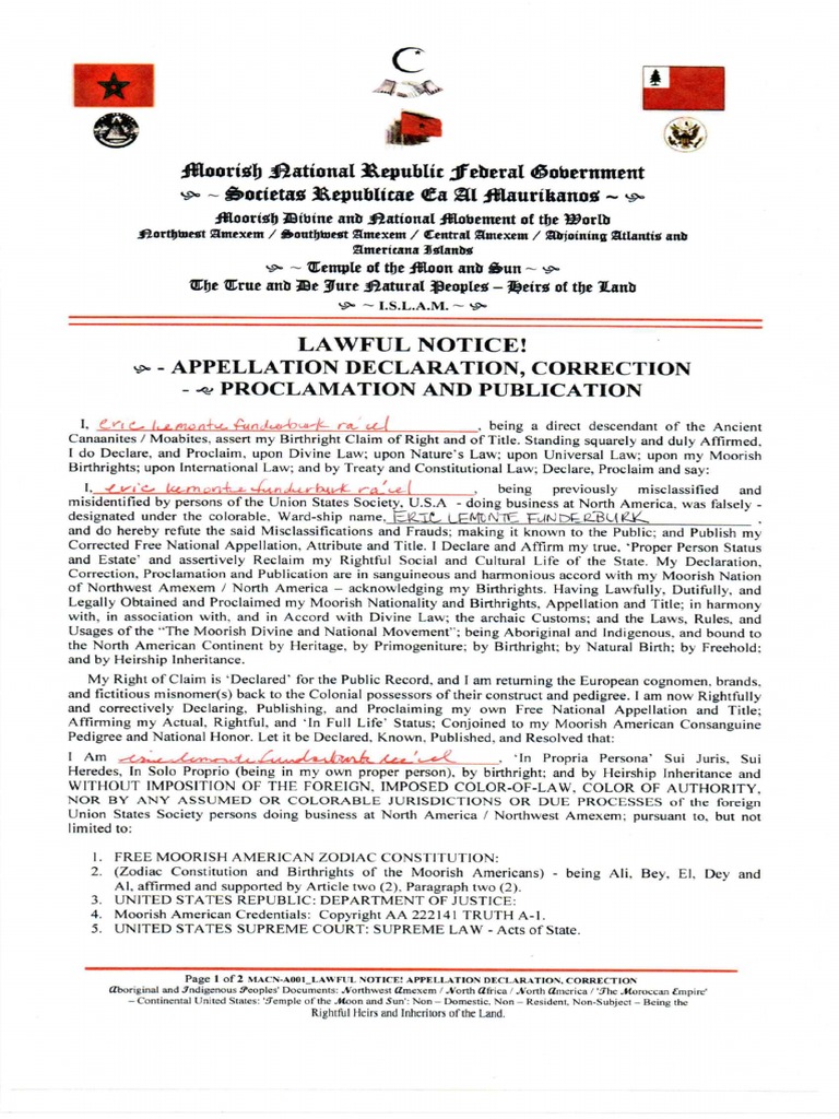 Eric Lemonte Funderburk Ra El Name Change Declaration Prolamation ...