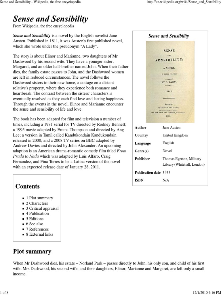 Sense and Sensibility Notes | PDF | Elinor Dashwood | Sense And Sensibility