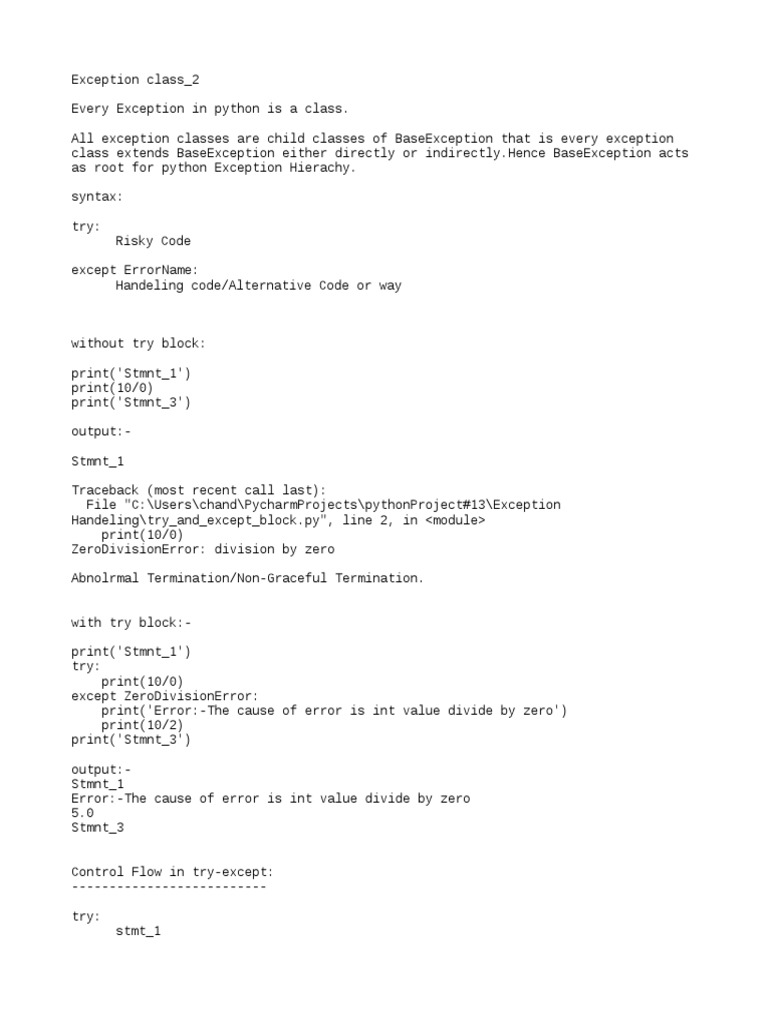 Class 37 Exception Handeling 2 | PDF | Control Flow | Programming Paradigms