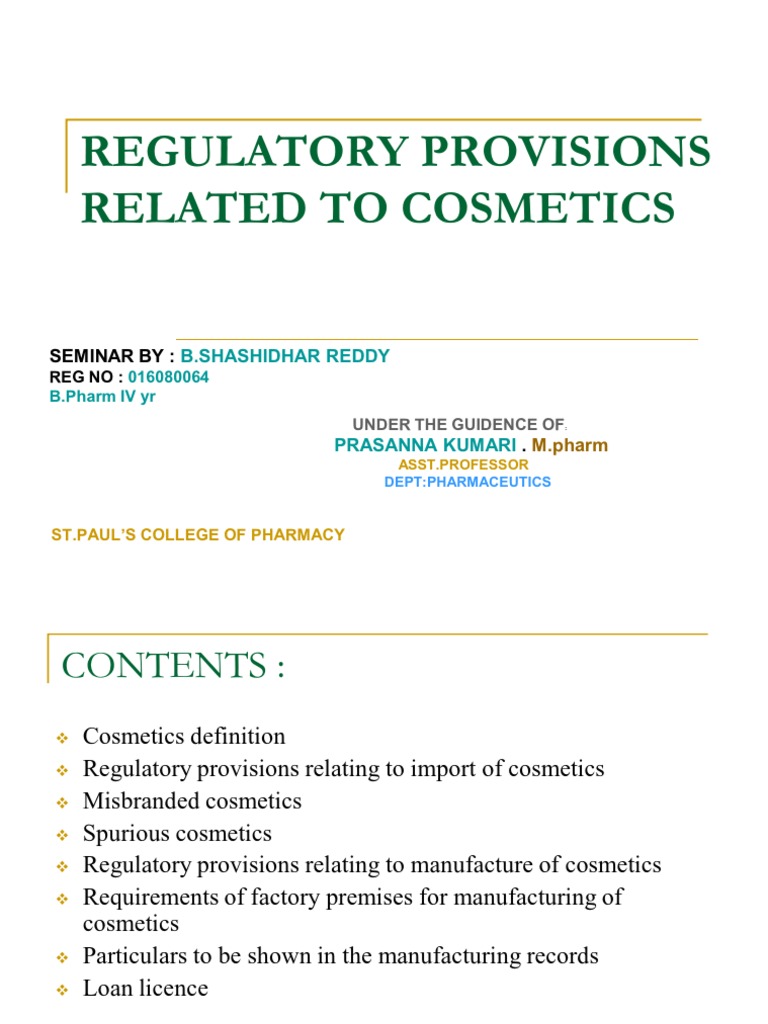 Regulatory Provisions Related To Cosmetics | PDF | Cosmetics | Mill ...