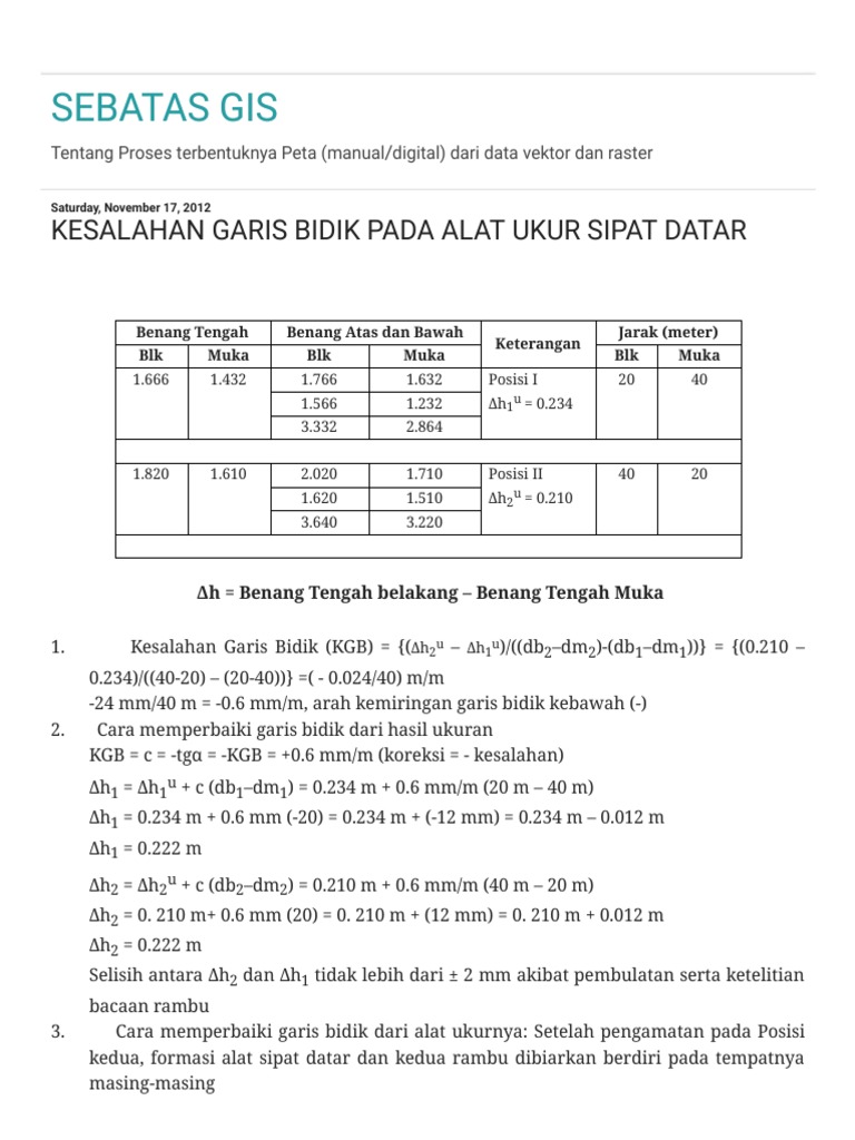 Sebatas Gis - Kesalahan Garis Bidik Pada Alat Ukur Sipat Datar | PDF