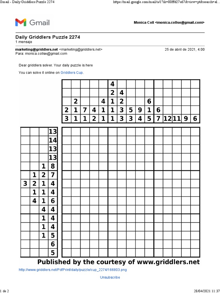 Gmail - Daily Griddlers Puzzle 2274 | PDF